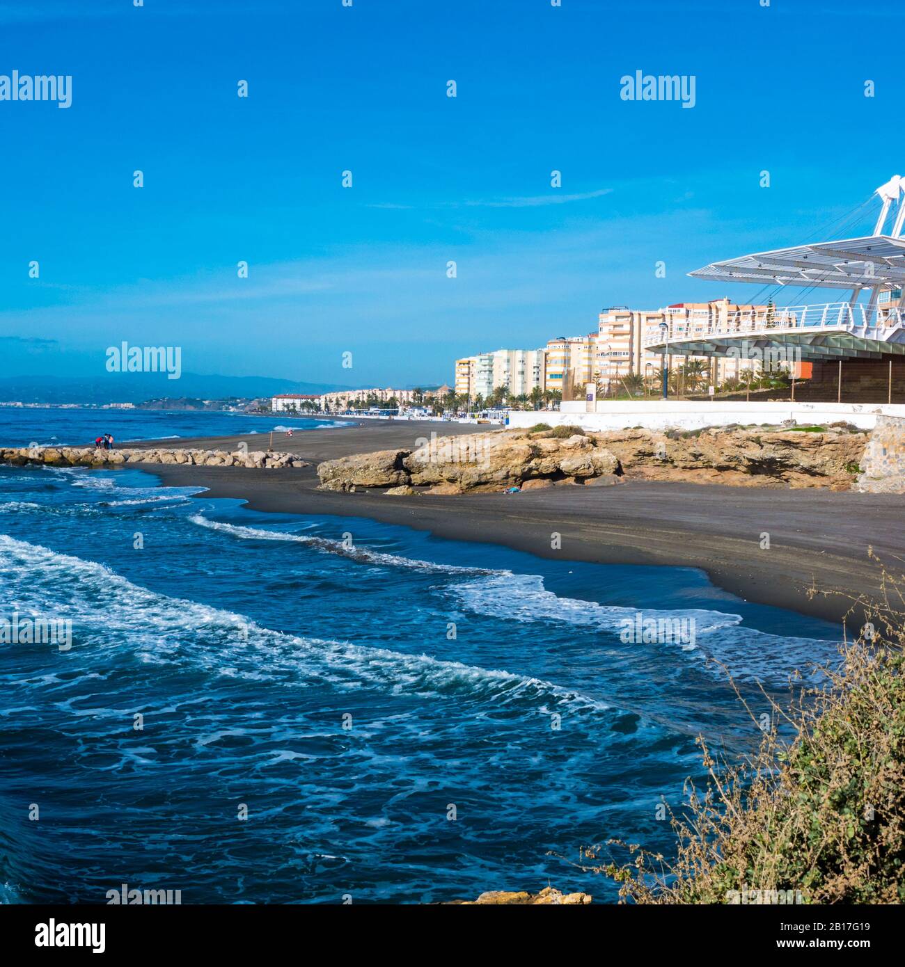 Beach at Torrox on the Costa del Sol in Southern Spain. Torrox has a ...