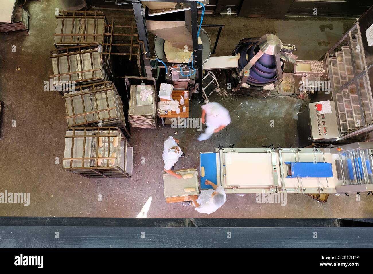 Overhead aerial view of bakers and baking area part of the Boudin ...