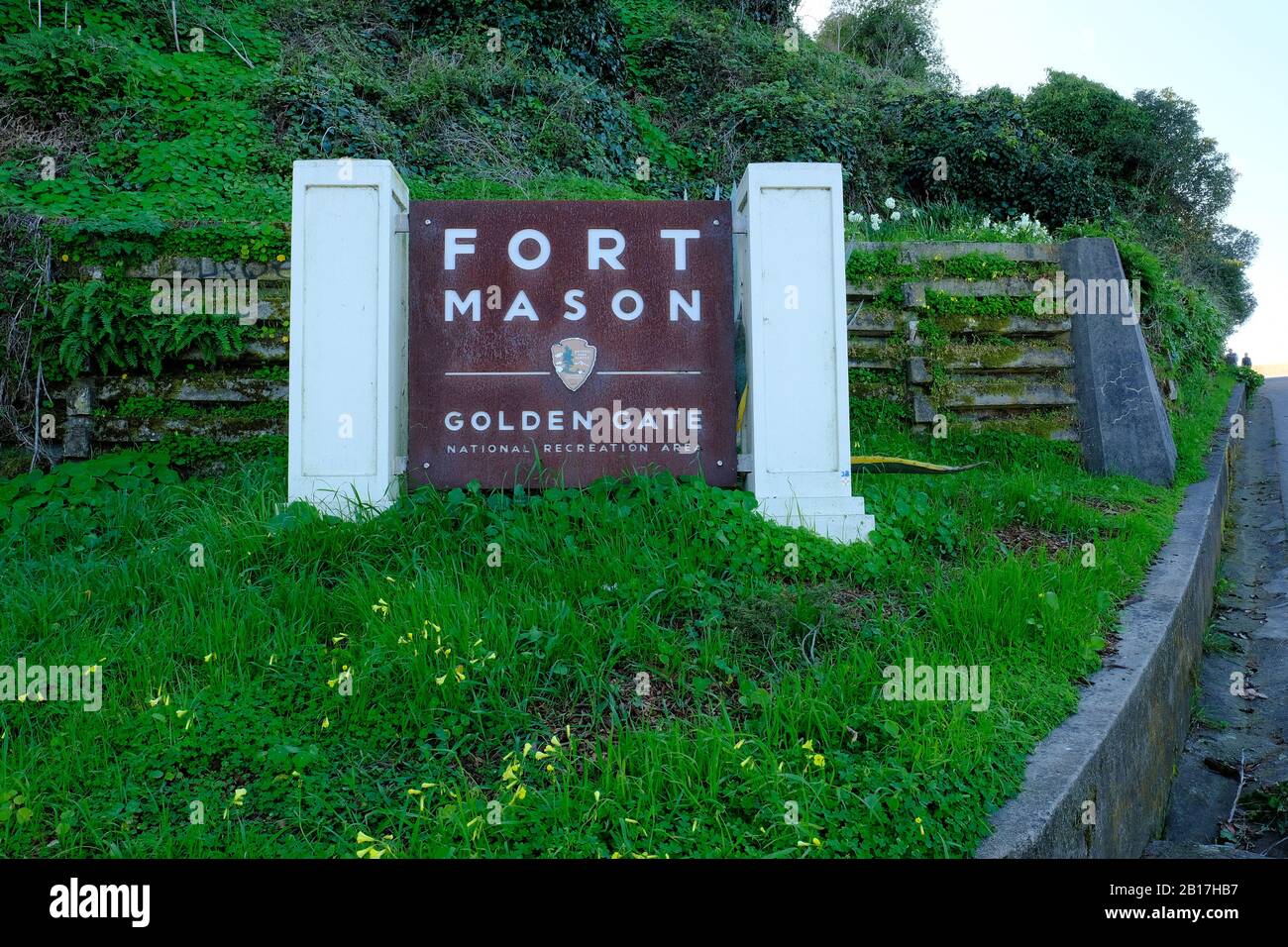 National Park Service welcome sign at Fort Mason in San Francisco ...