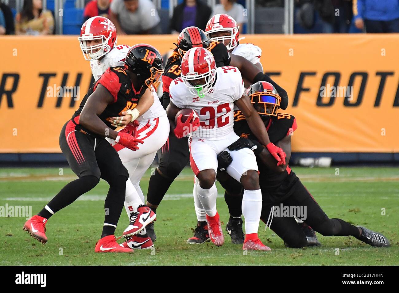 Carson, CA. 23rd Feb, 2020. DC Defenders Khalid Abdullah #32 runs in ...
