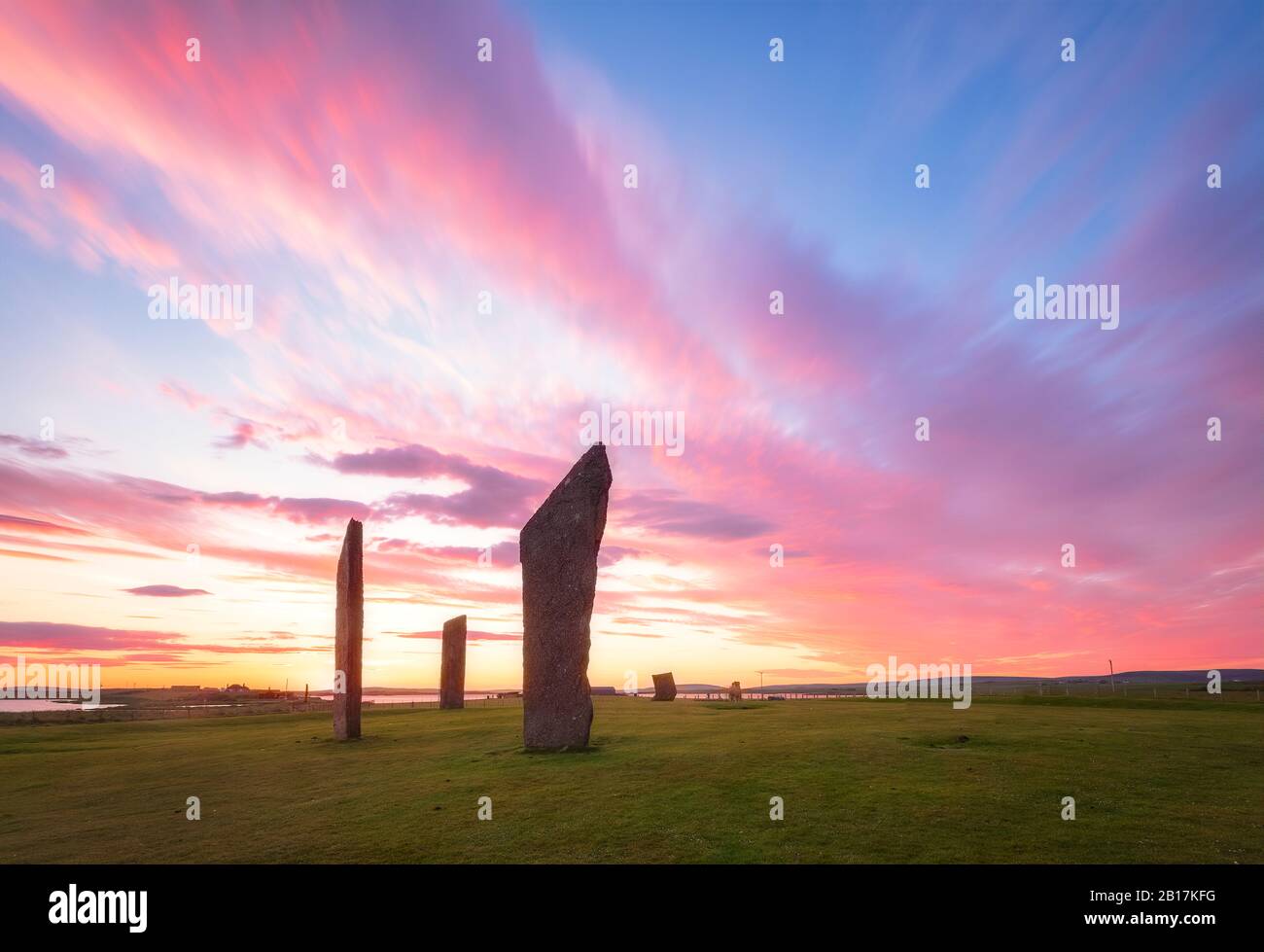 Scotland, Orkney Islands, Mainland, Standing Stones of Stennes, sunset ...