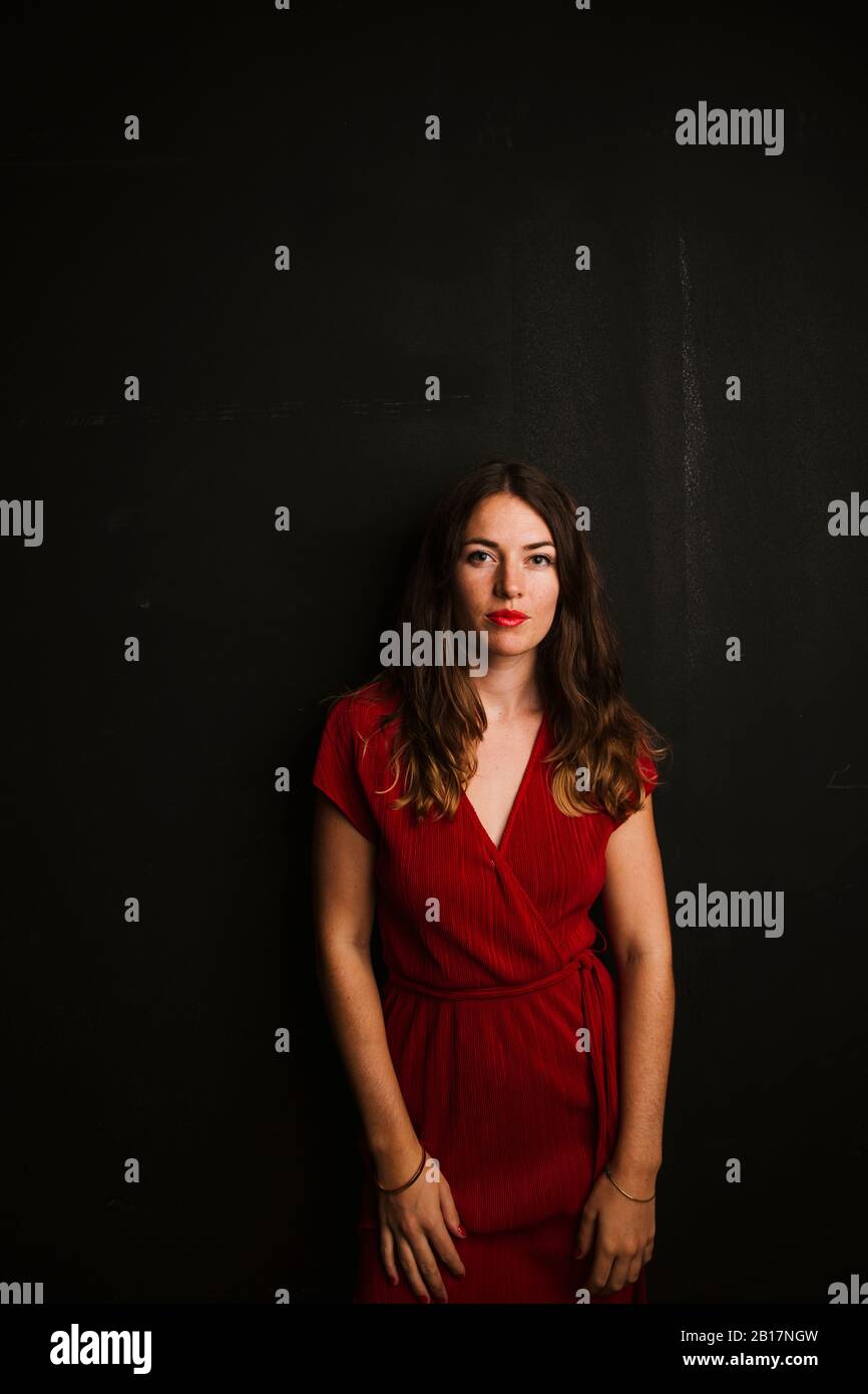 Studio woman red dress hi-res stock photography and images - Alamy