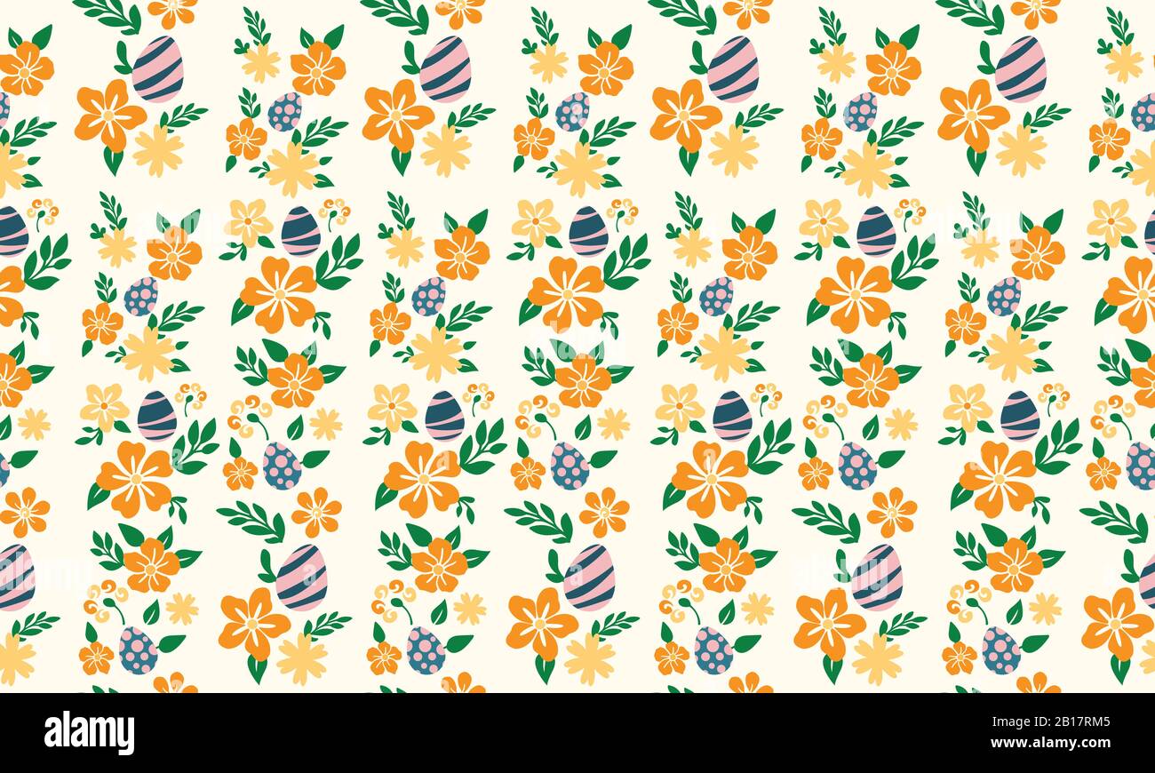 Vintage Easter egg pattern background, with simple leaf and flower ...