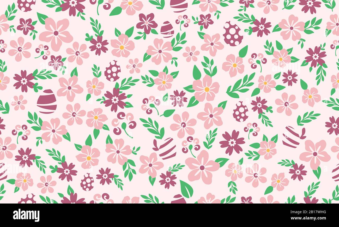 Vintage Easter egg pattern background, with simple leaf and flower ...