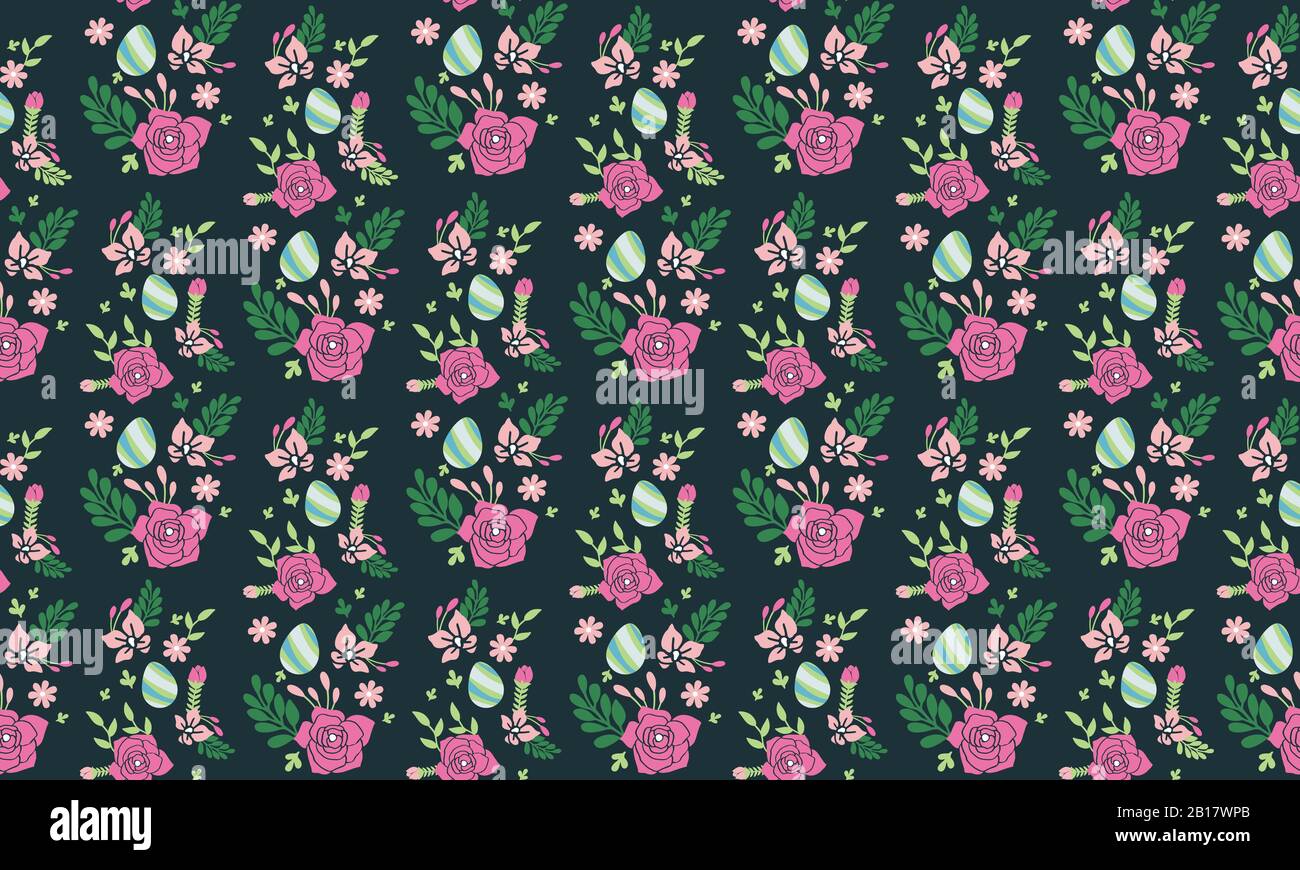 Style elegant Easter egg pattern background, with beautiful red flower ...