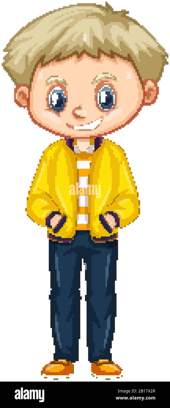 Cute boy in yellow jacket on white background illustration Stock Vector ...