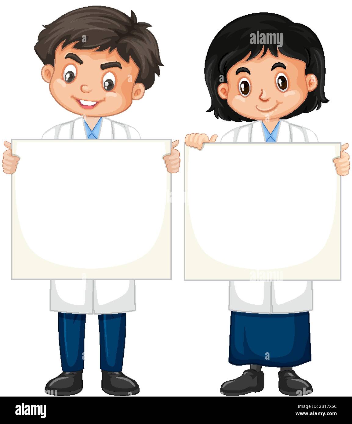 Boy and girl in lab gown on white background illustration Stock Vector ...