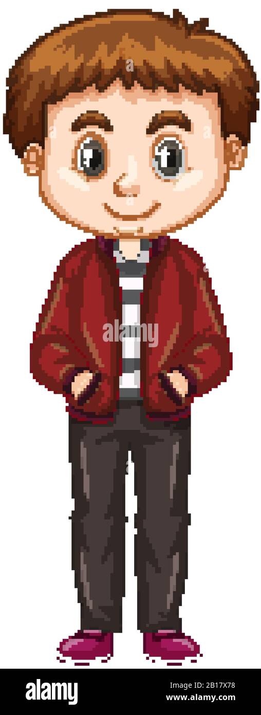 Cute boy wearing red jacket on white background illustration Stock ...