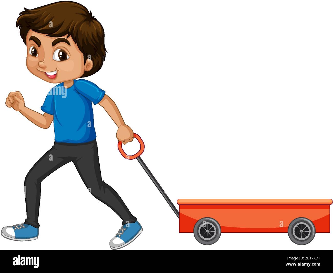 Boy pulling cart on white background illustration Stock Vector Image ...