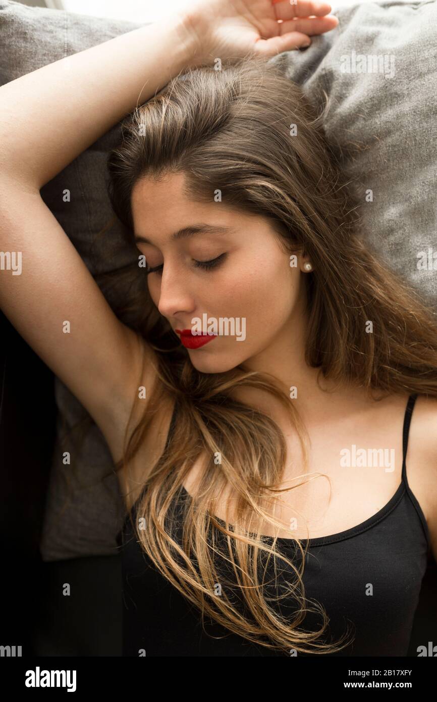 Woman sleeping top view image hi-res stock photography and images - Alamy