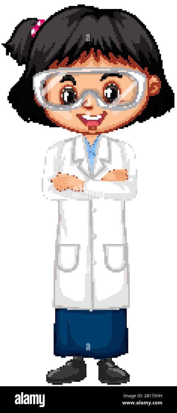 Girl wearing lab gown on white background illustration Stock Vector ...