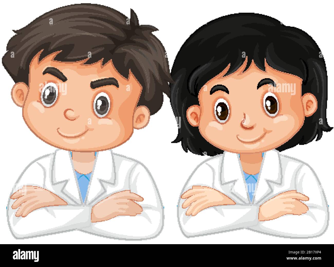 Boy and girl in lab gown on white background illustration Stock Vector ...