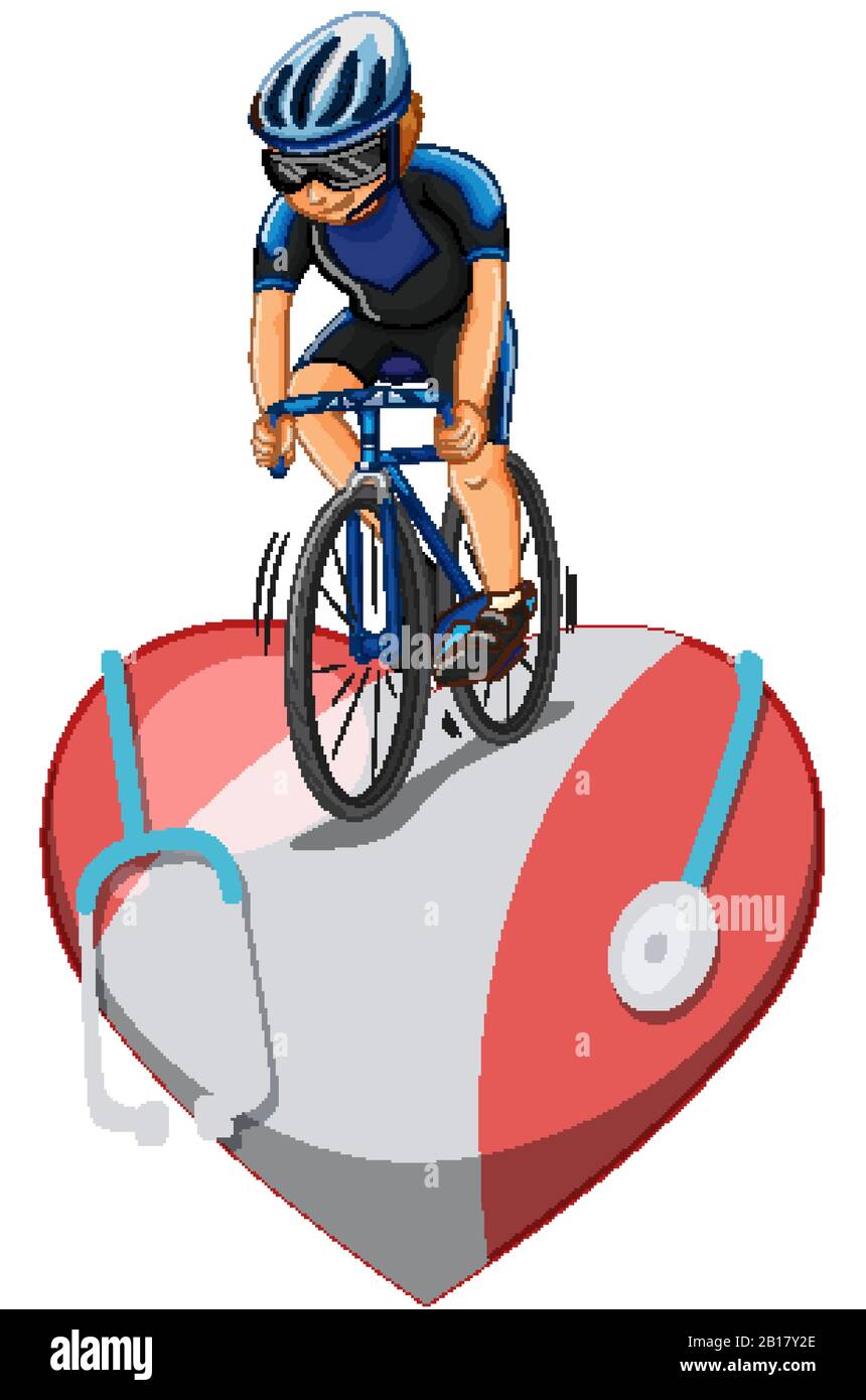 Man riding bicycle on big red heart illustration Stock Vector Image ...