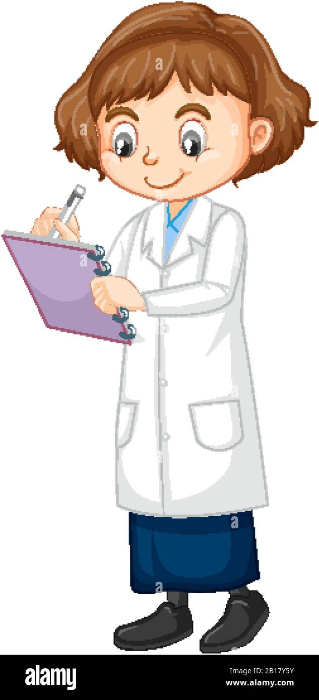 Girl in science gown standing on white background illustration Stock ...