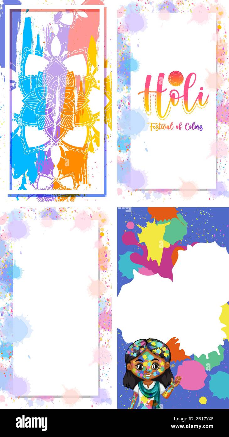 Four background design with happy holi festival theme illustration ...