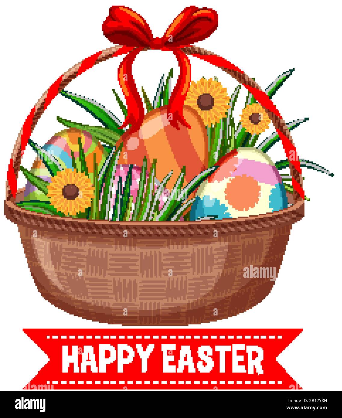 Poster design for easter with painted eggs in basket illustration Stock ...
