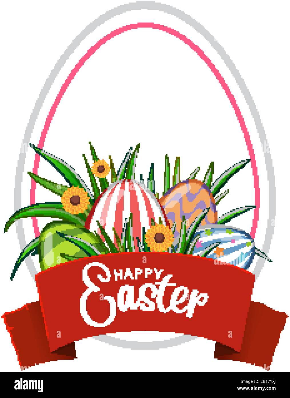 Easter poster design with decorated eggs and flowers illustration Stock ...