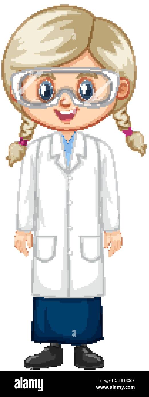 Girl wearing lab gown on white background illustration Stock Vector ...