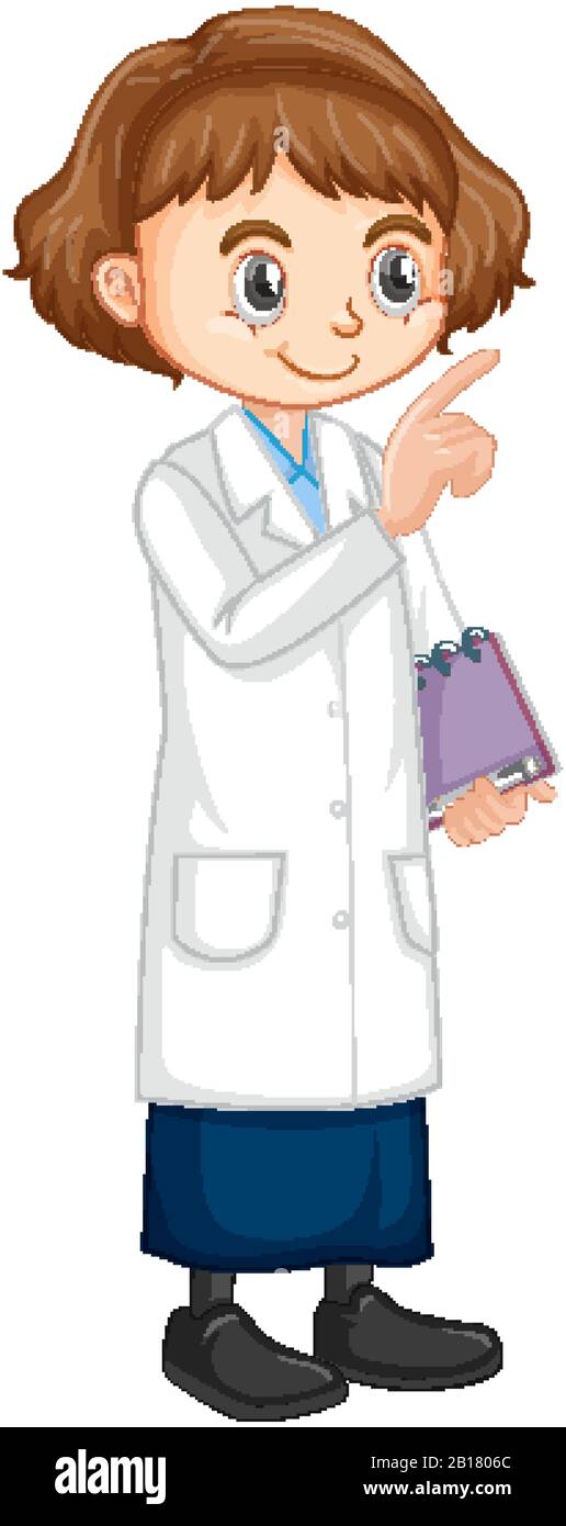 Girl in science gown standing on white background illustration Stock ...