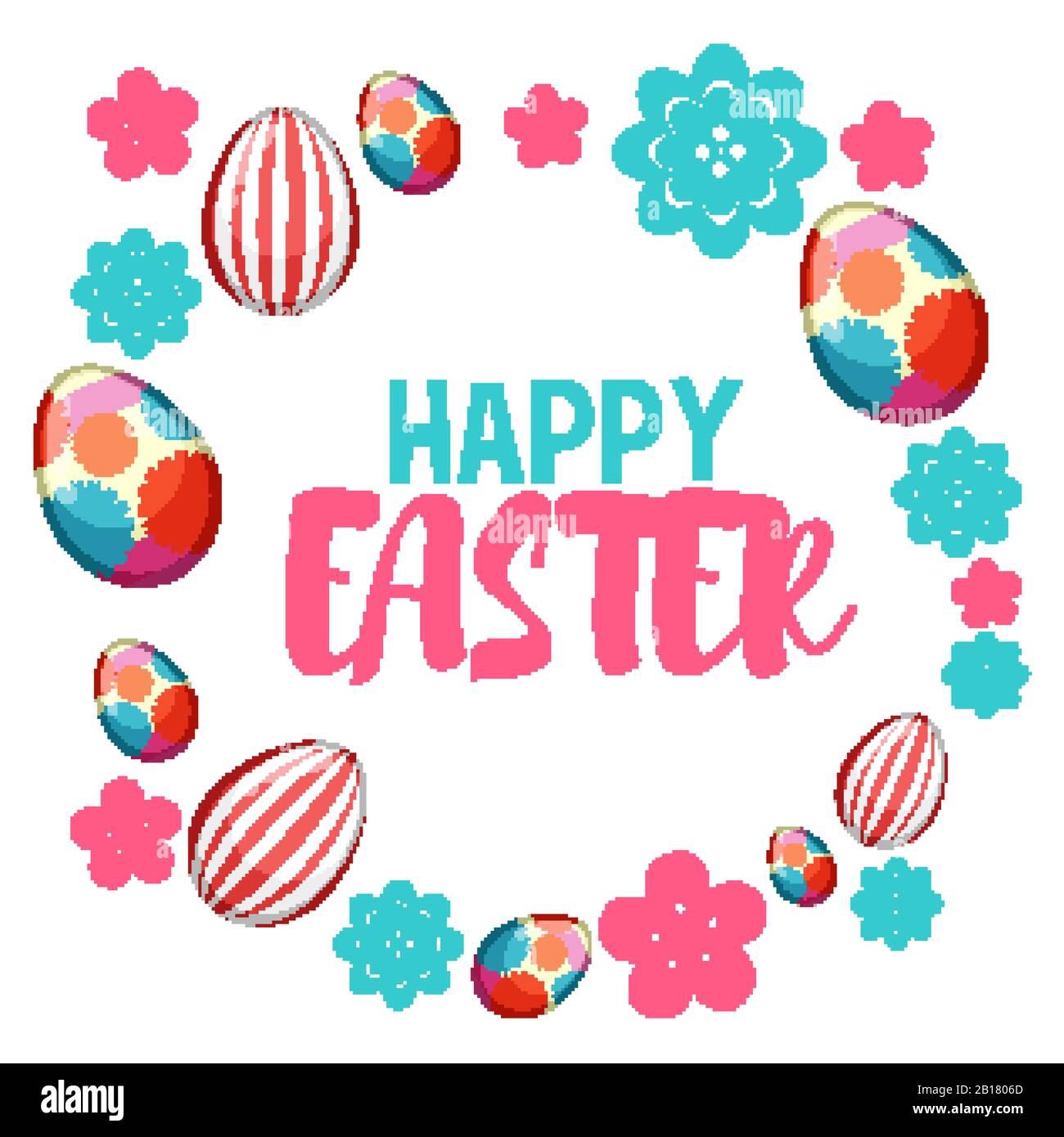 Poster design for easter with painted eggs and flowers illustration ...