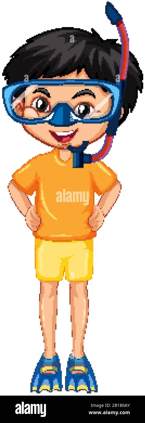 Boy in diving gears on white background illustration Stock Vector Image ...