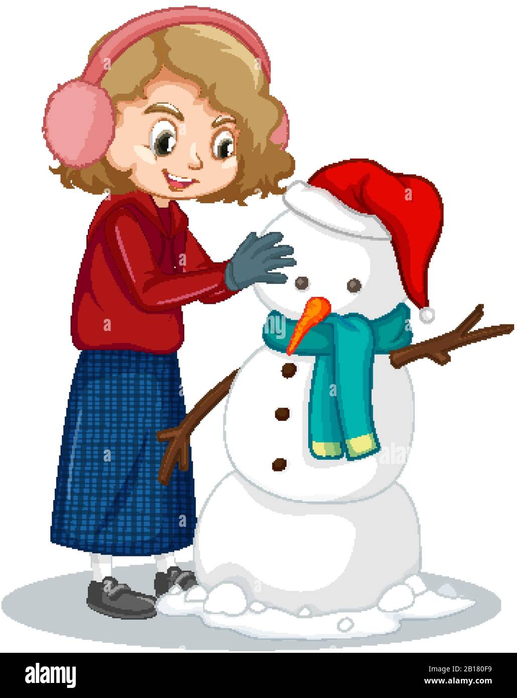 Cute girl making snowman on white background illustration Stock Vector ...