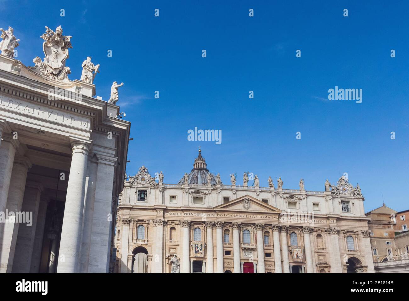 Italy, Rome, Colonnade of Saint Peters Square with Saint Peters ...
