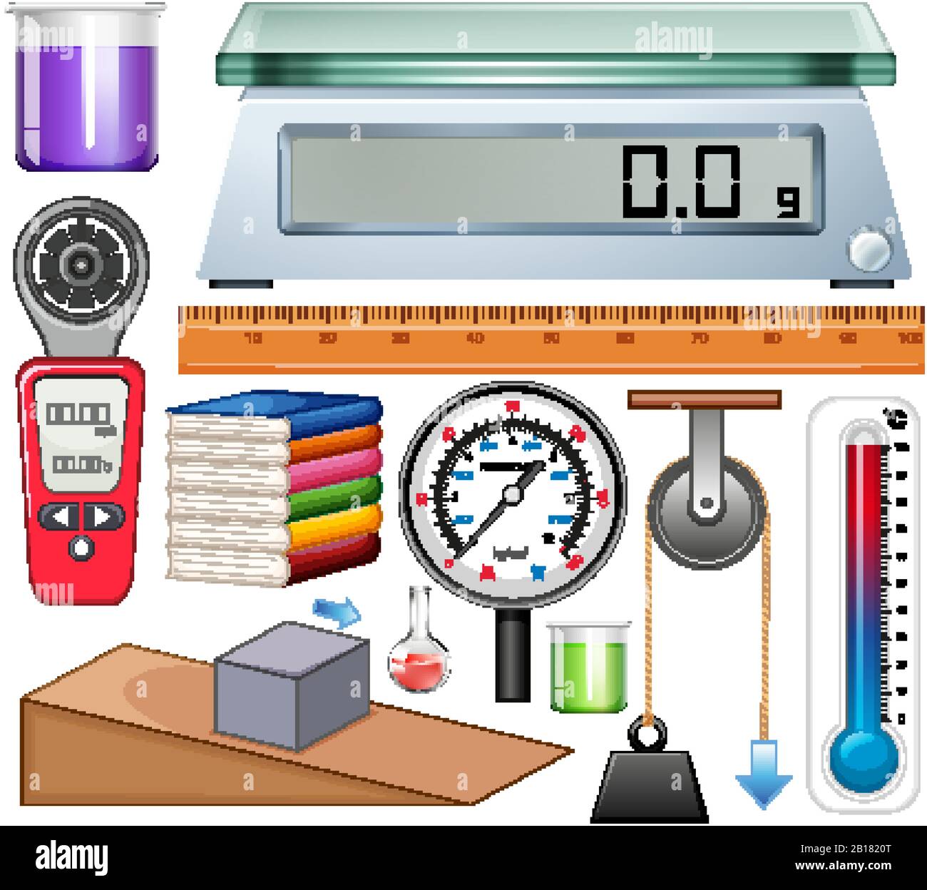 Large set of science equipments on white background illustration Stock ...