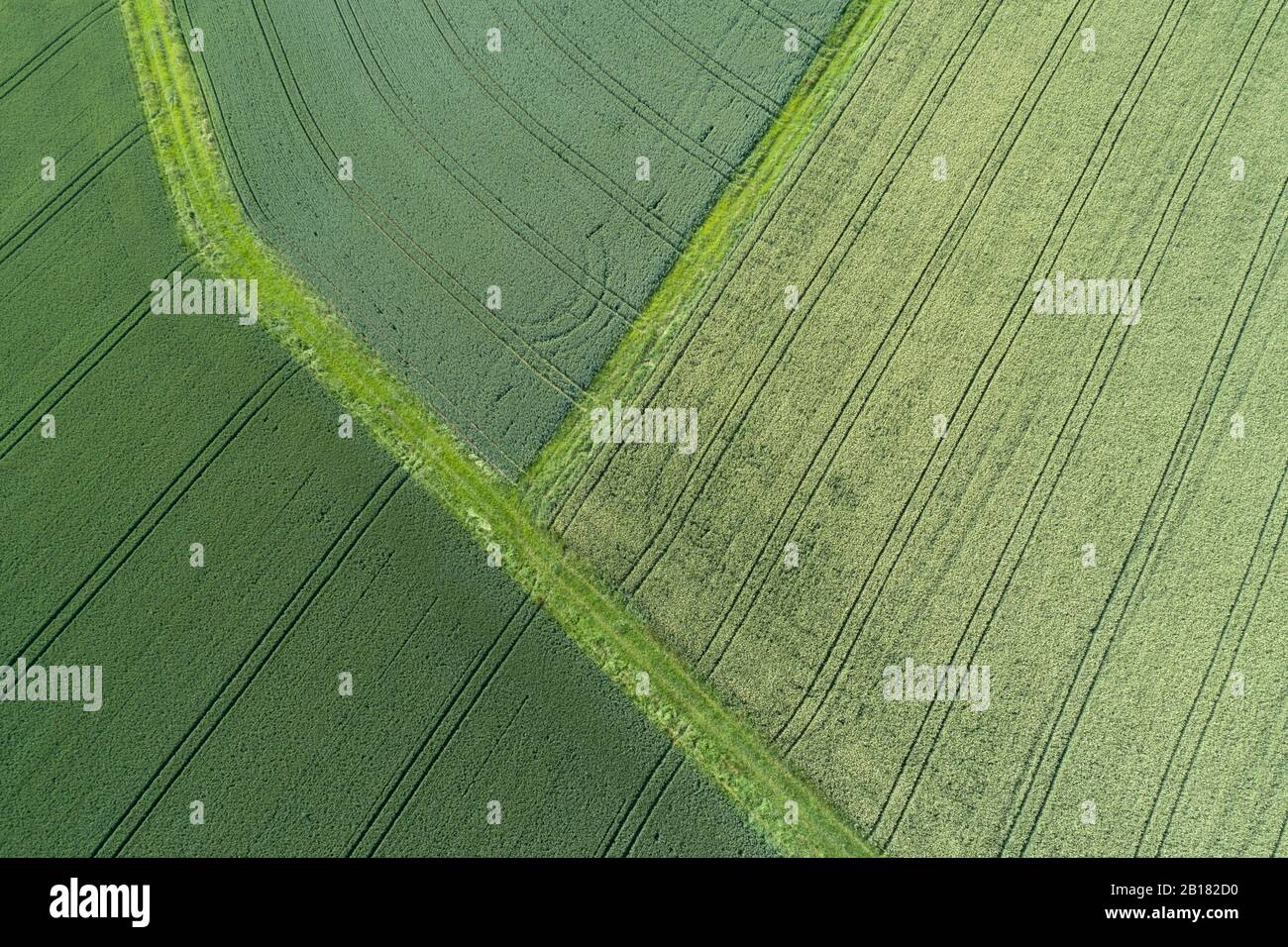Aerial view of dirt road through landscape with meadow hi-res stock ...