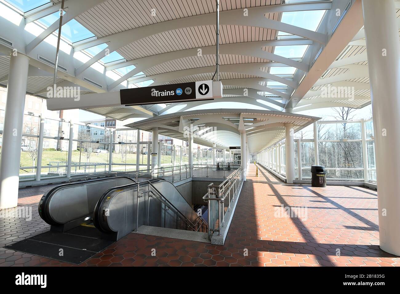 Above platform and escalator to trains at metro station in DC ...