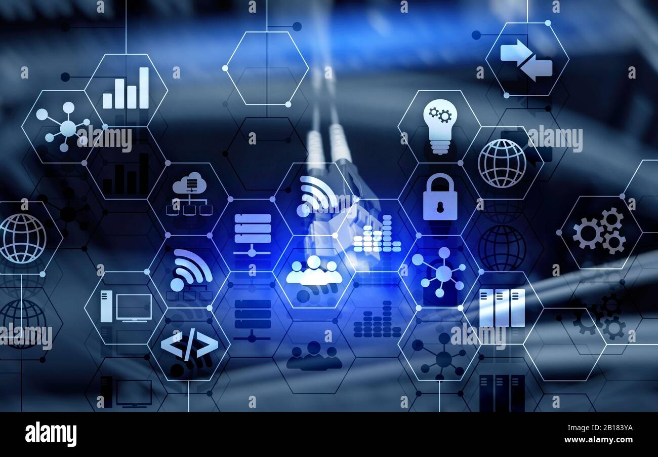 Abstract Internet digital technology concept server rack room ...