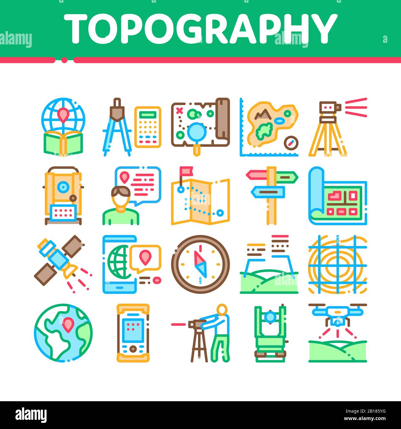 Topography Research Collection Icons Set Vector Stock Vector Image ...
