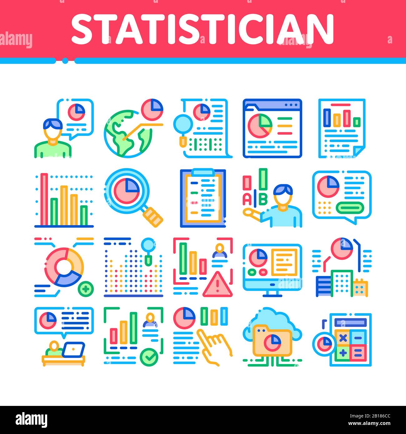 Statistician Assistant Collection Icons Set Vector Stock Vector Image ...
