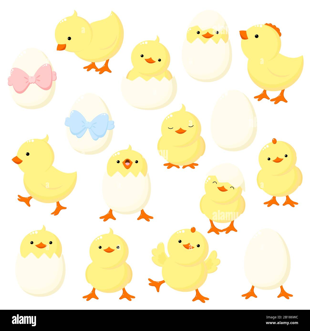 Set of cute cartoon chicken in various poses. Isolated on white ...