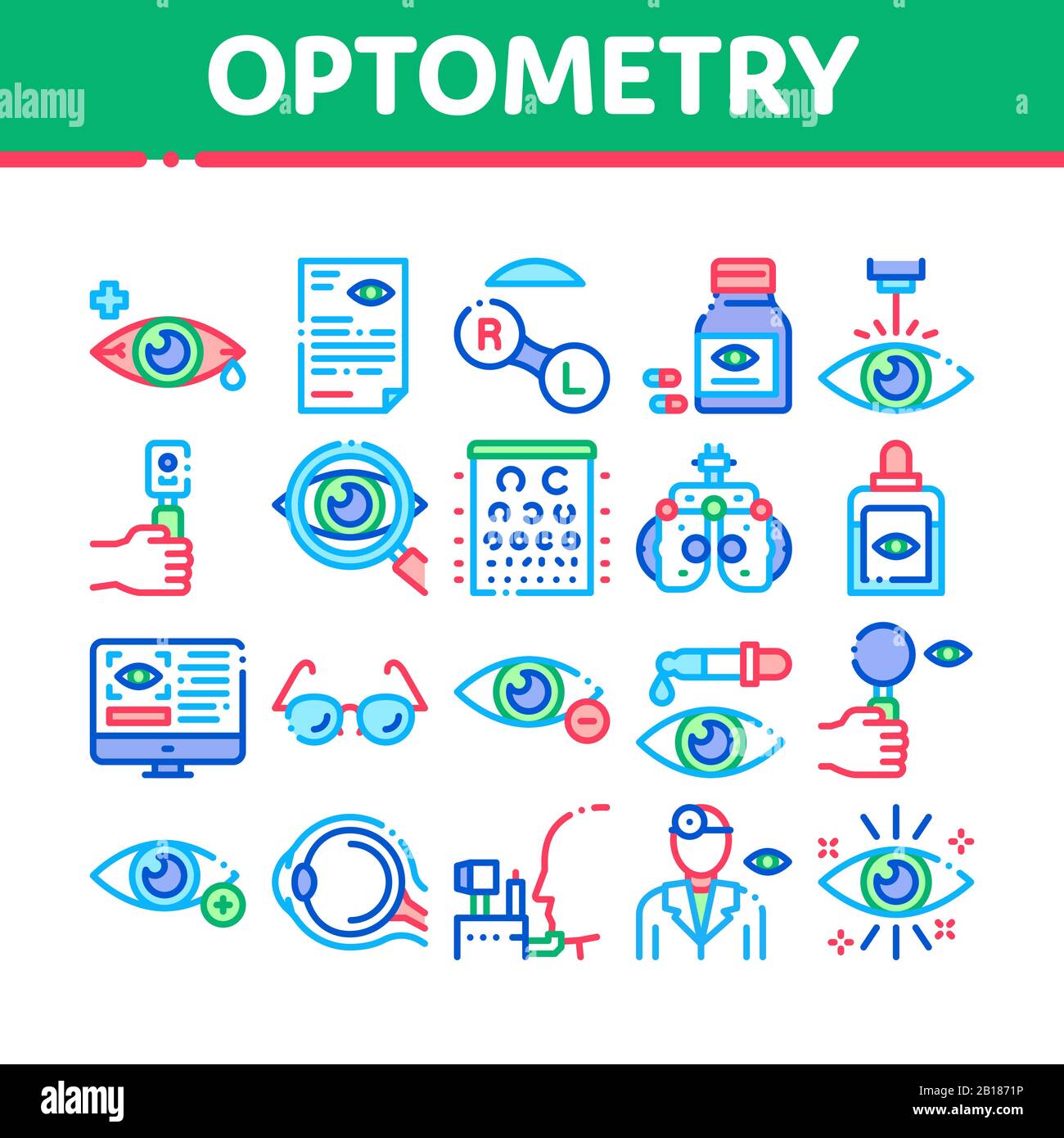 Optometry Medical Aid Collection Icons Set Vector Stock Vector Image ...