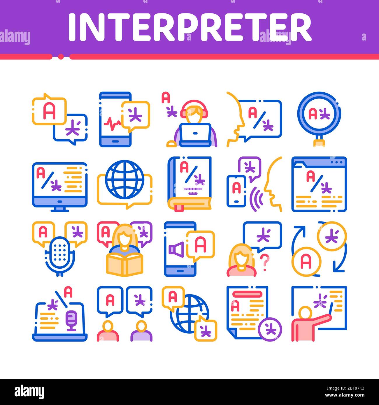 Interpreter Translator Collection Icons Set Vector Stock Vector Image ...