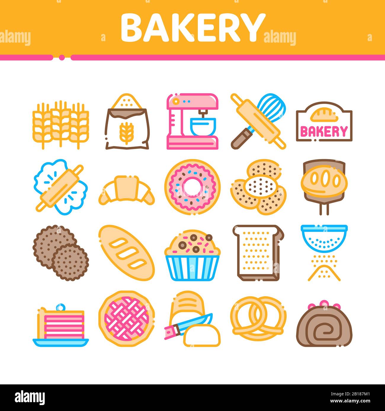 Bakery Tasty Food Collection Icons Set Vector Stock Vector Image & Art ...
