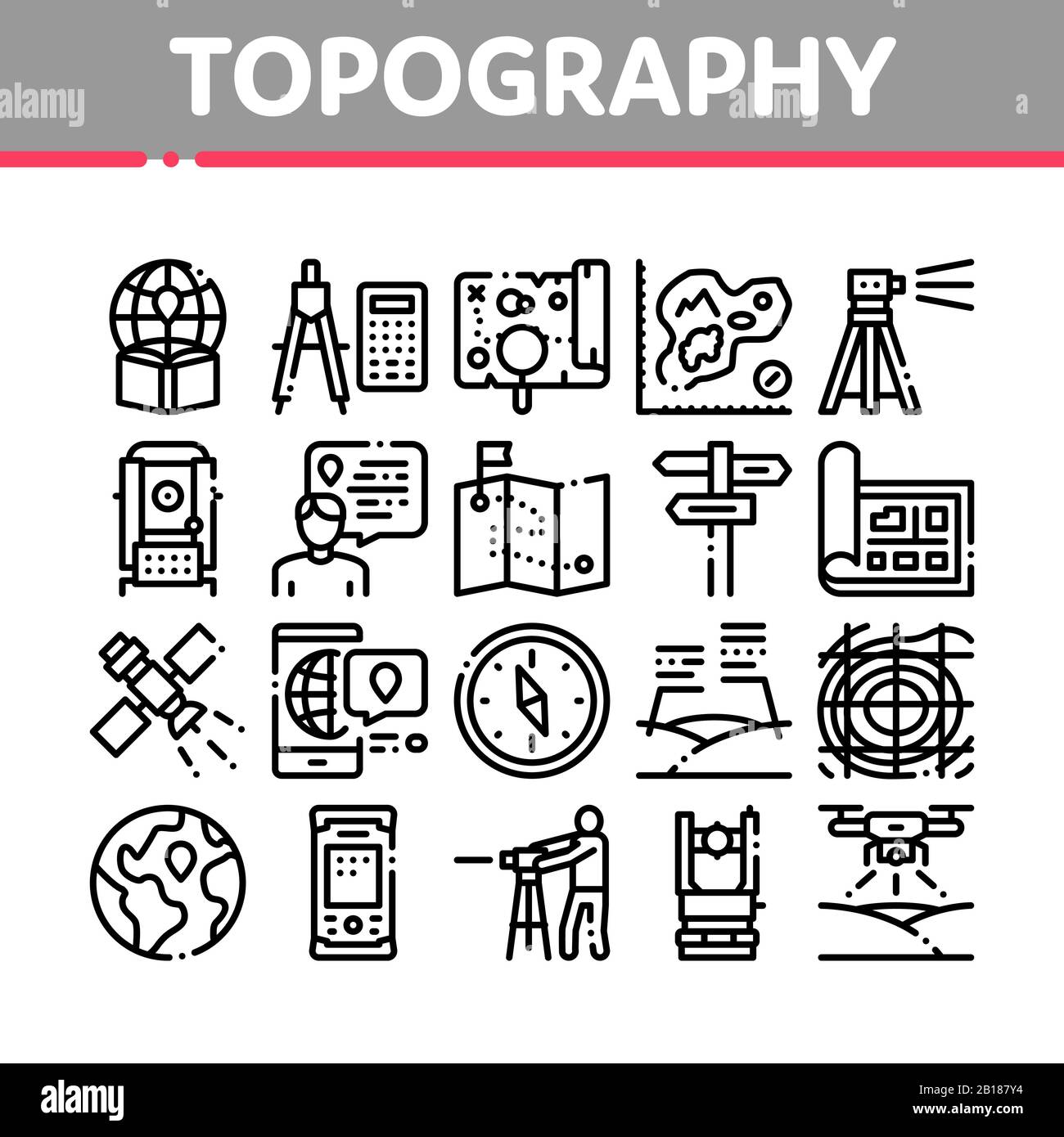 Topography Research Collection Icons Set Vector Stock Vector Image ...