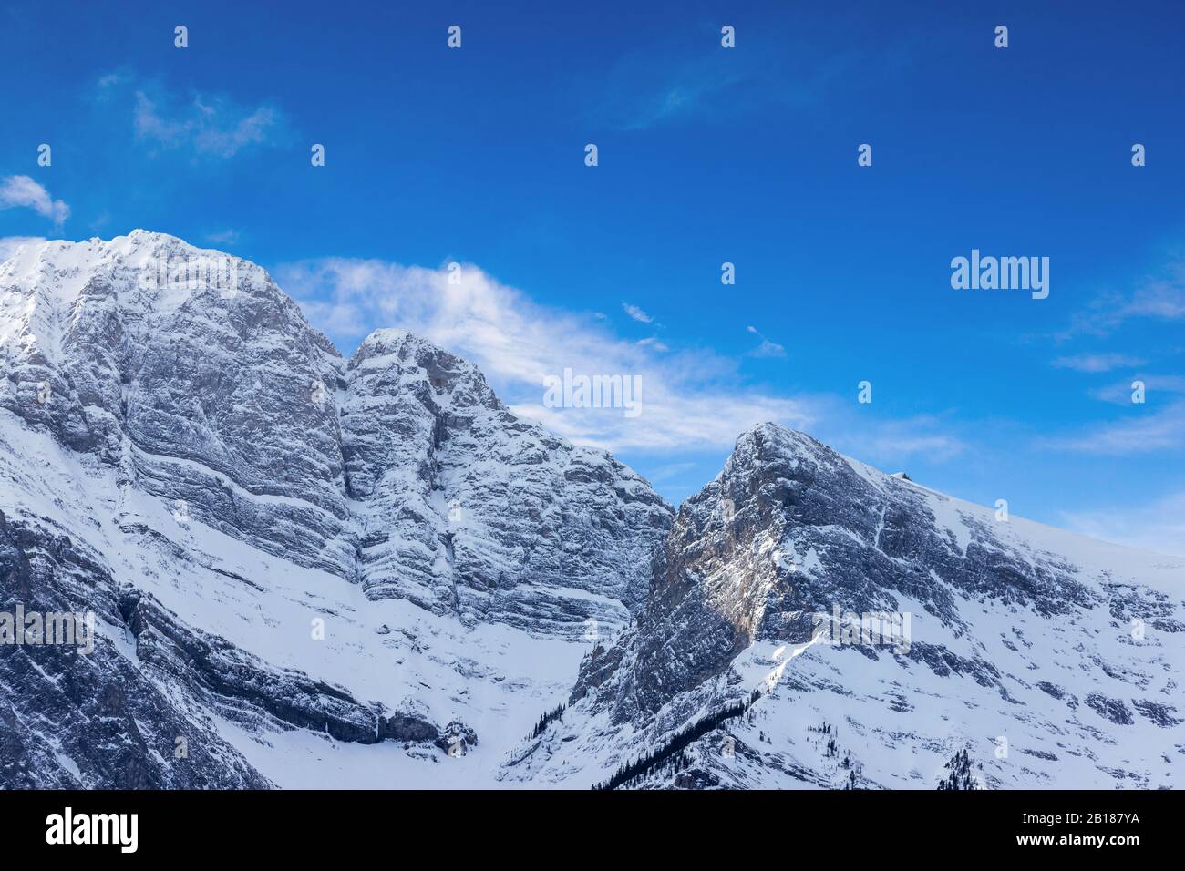 Close up of the east facing mountain range of Mount Rundle in the ...