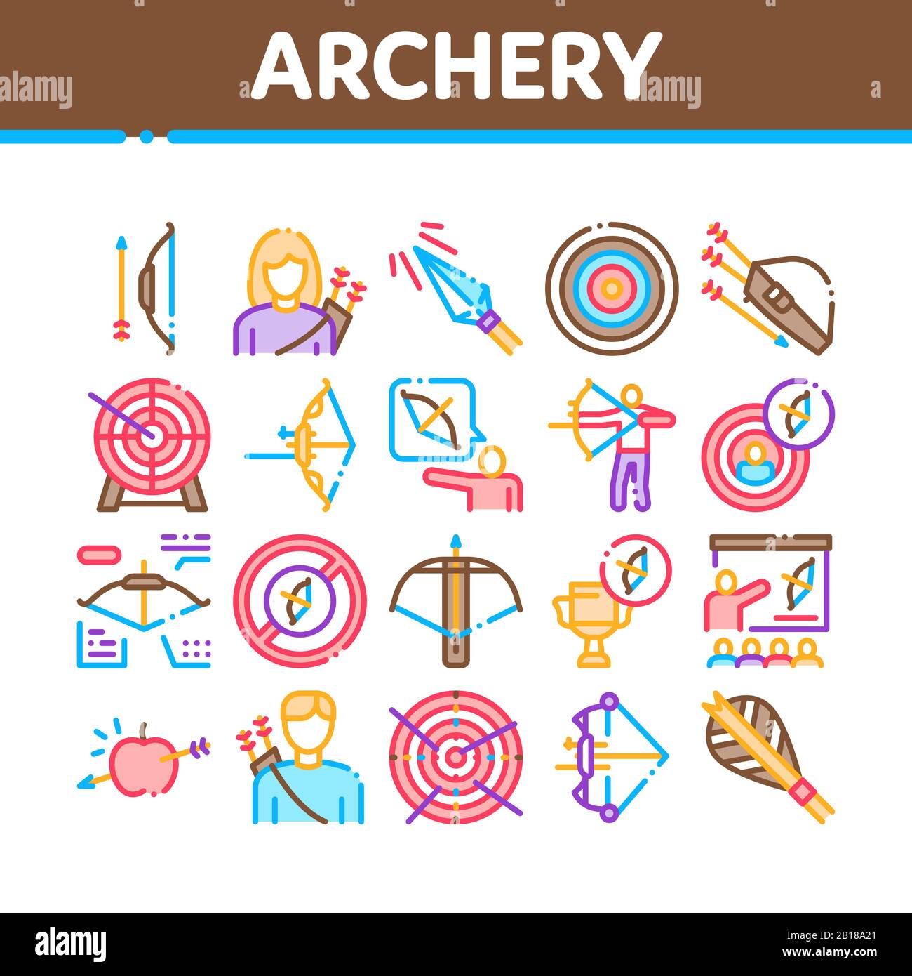 Archery Activity Sport Collection Icons Set Vector Stock Vector Image ...
