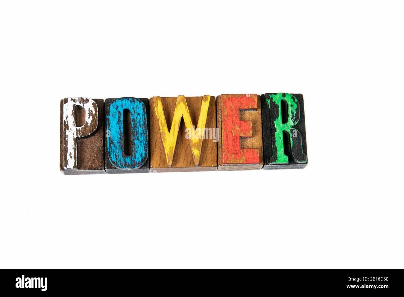 Power. Business, leader, money and influence concept. Colored wooden ...