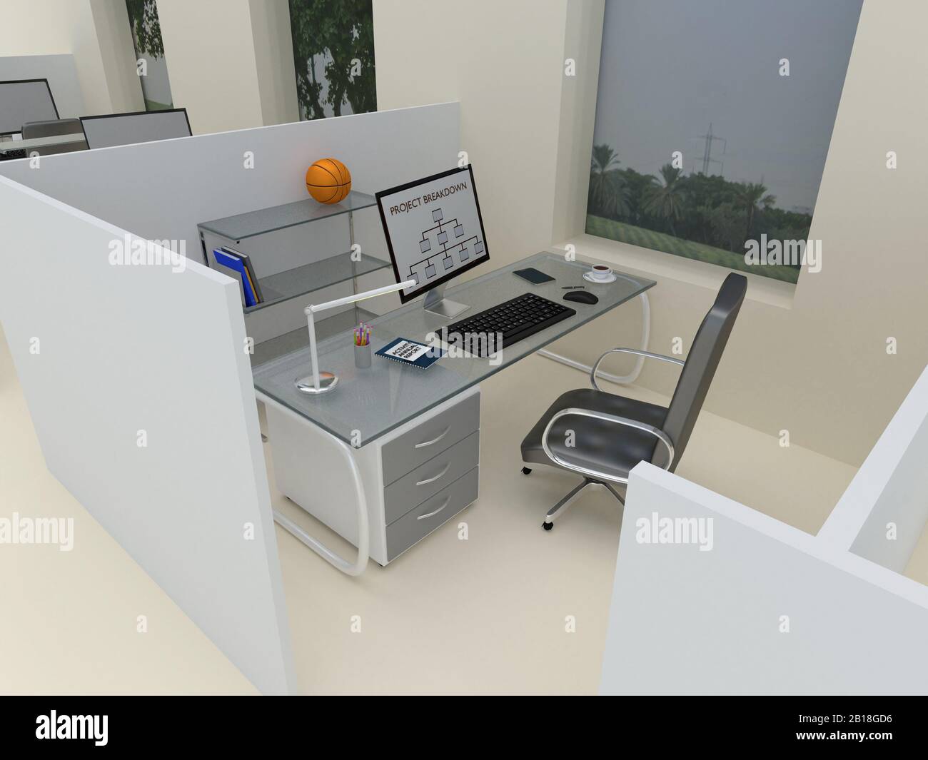 3d illustration of a personal work station, containing office ...