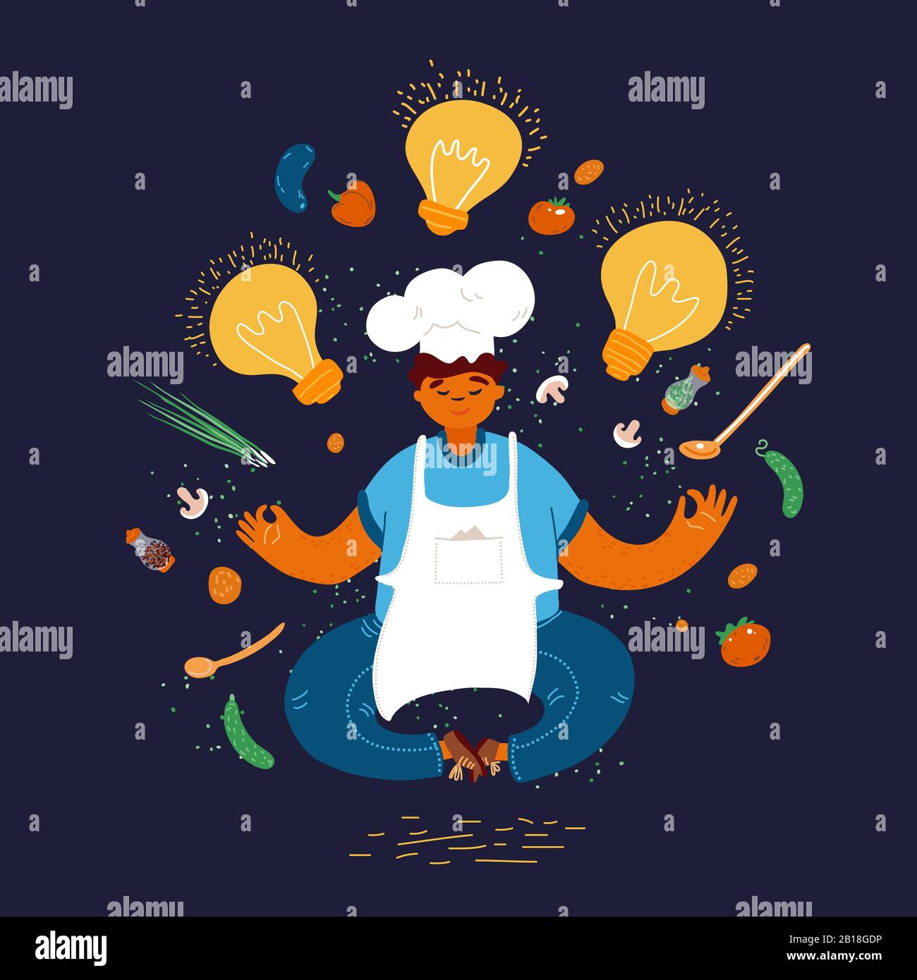 Vector cartoon illustration of home and small restaurant male man cook ...