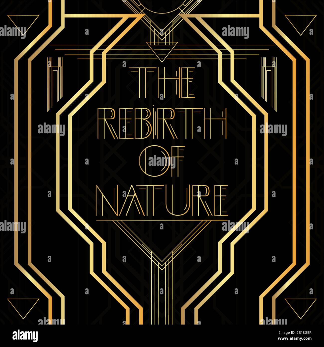 Art Deco The Rebirth of Nature text. Golden decorative greeting card ...