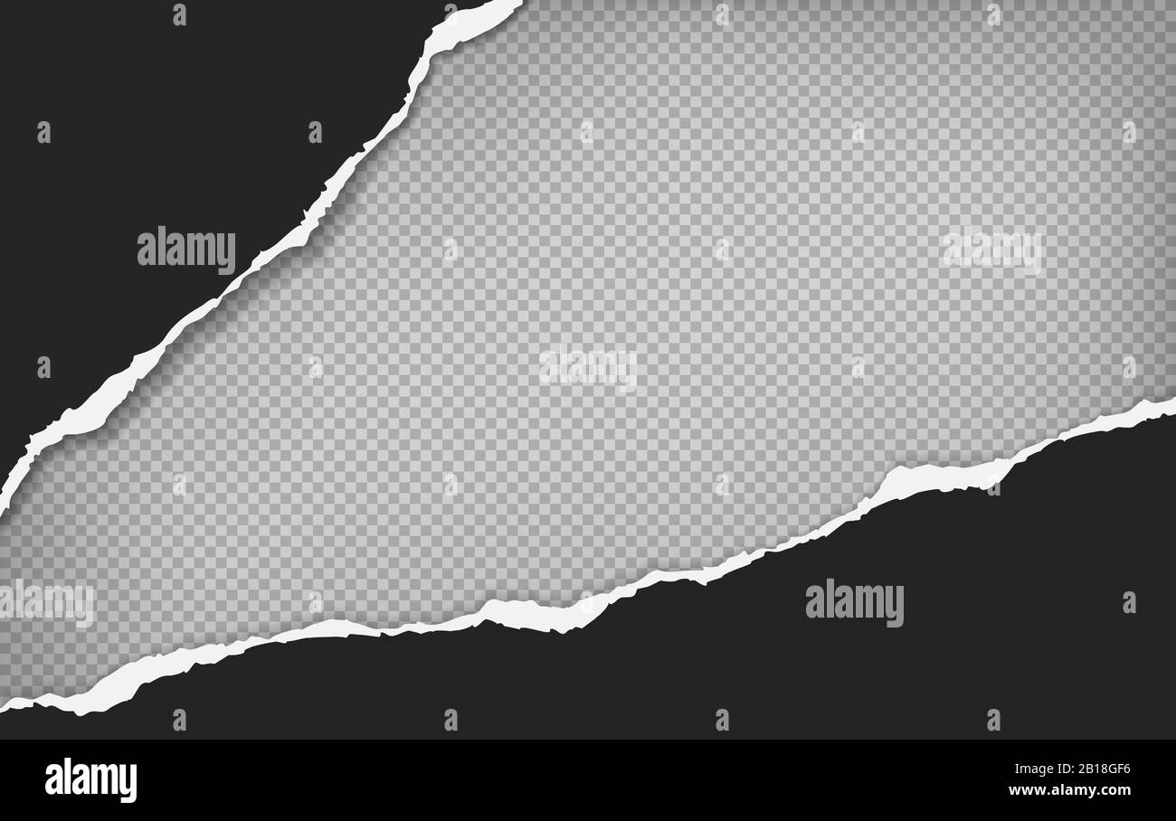 Pieces of torn, ripped black diagonal paper with soft shadow are on ...