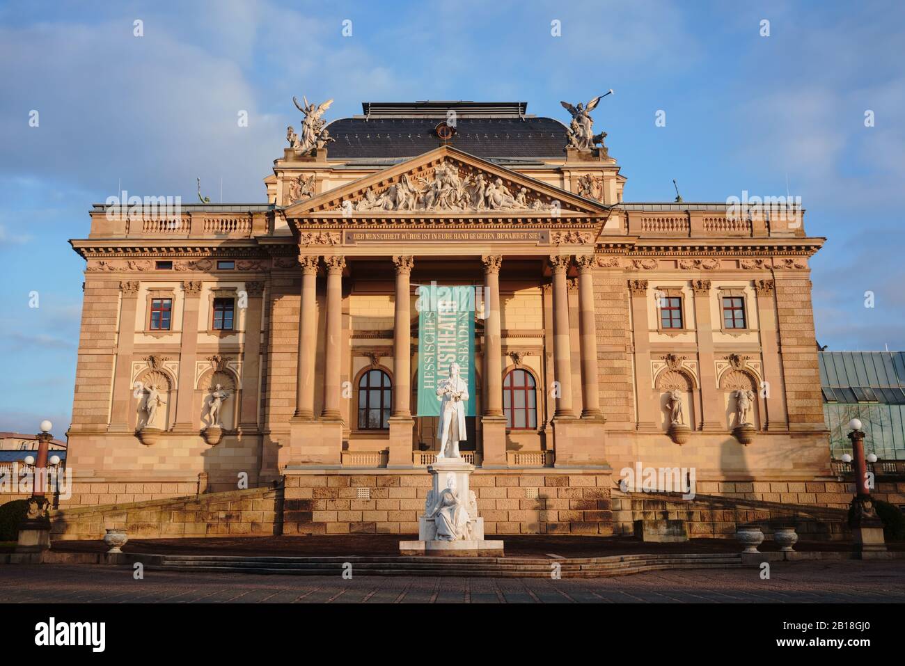 Hessian State Theatre of Wiesbaden Germany with Schiller memorial Stock ...