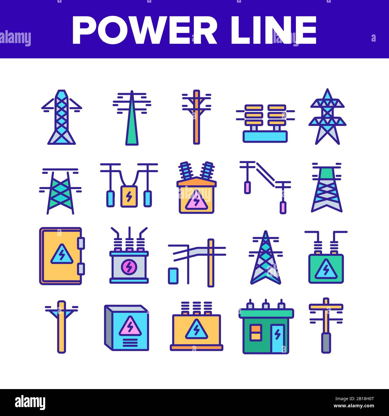 Power Line Electricity Collection Icons Set Vector Stock Vector Image ...