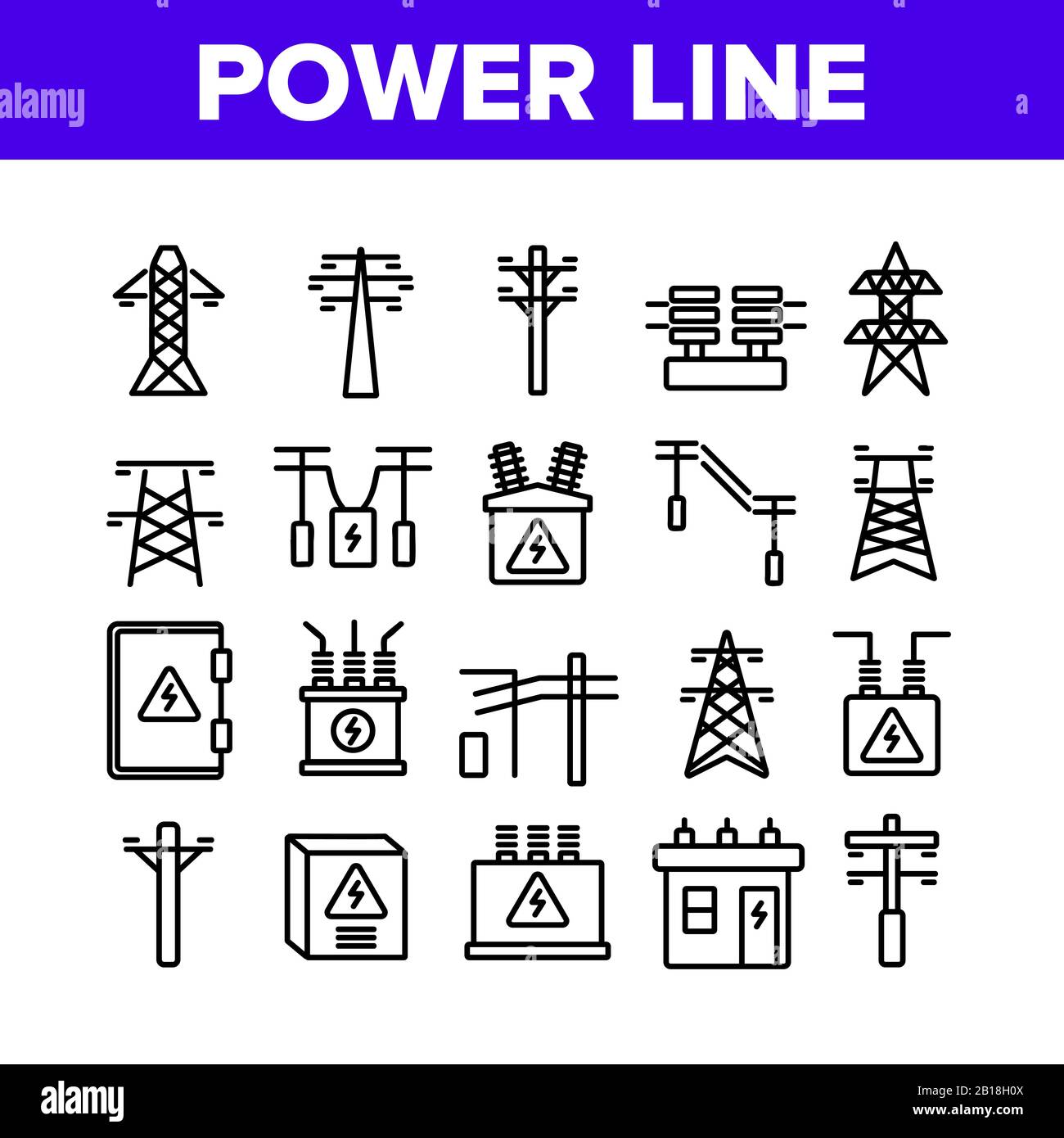 Power Line Electricity Collection Icons Set Vector Stock Vector Image ...
