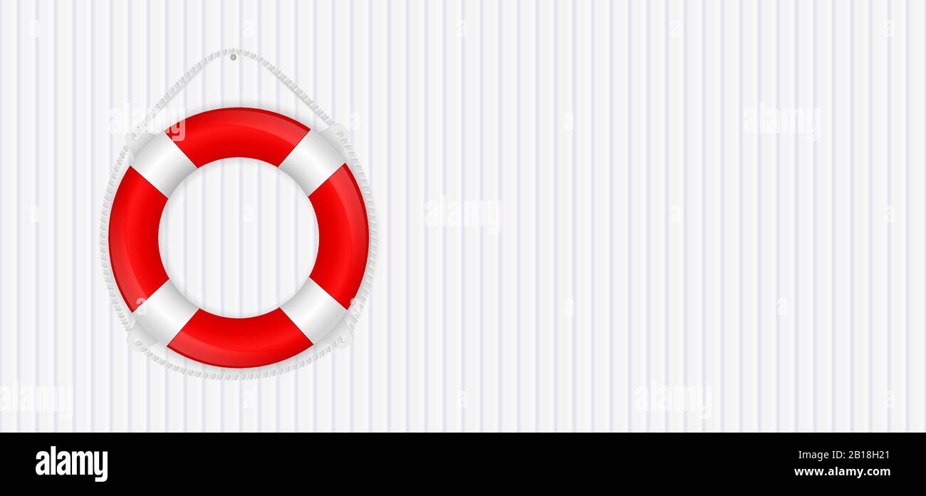 Life saving buoy. Red and white 3d sign on white background Stock ...