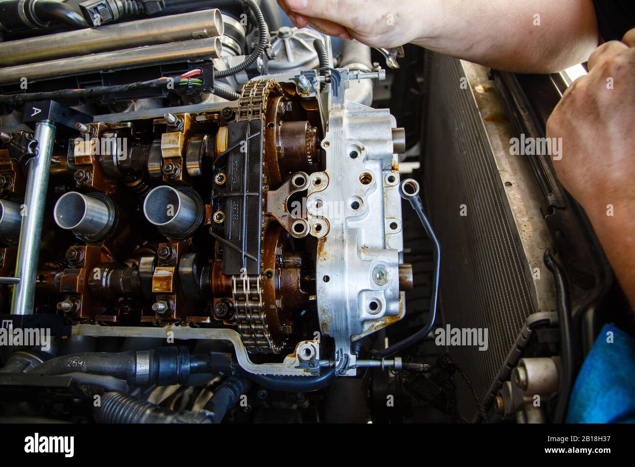 Closeup of in-line 6 engine repair work Stock Photo - Alamy